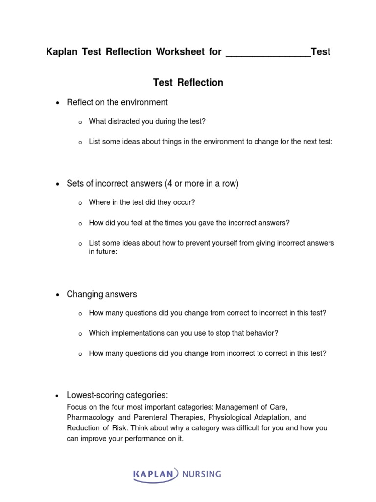 Kaplan Test Reflection Worksheet For - Test | PDF | Question ...