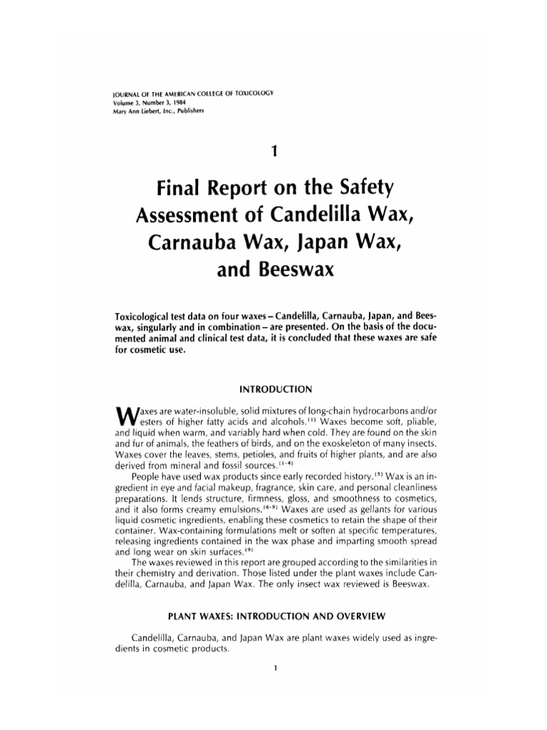 Safety Assessment of Cosmetic Waxes | PDF | Wax | Cosmetics