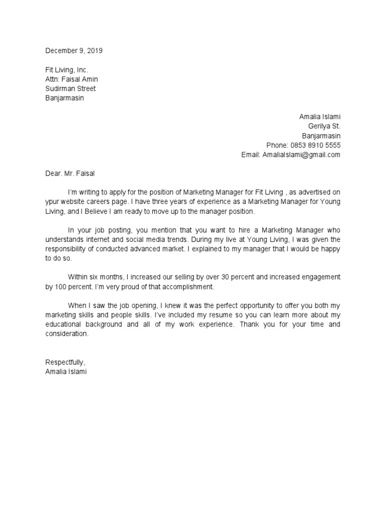 Application Letter Amalia Islami | PDF