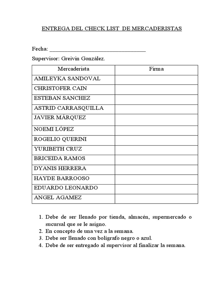 Checklist para Mercaderistas de Supermercado | PDF