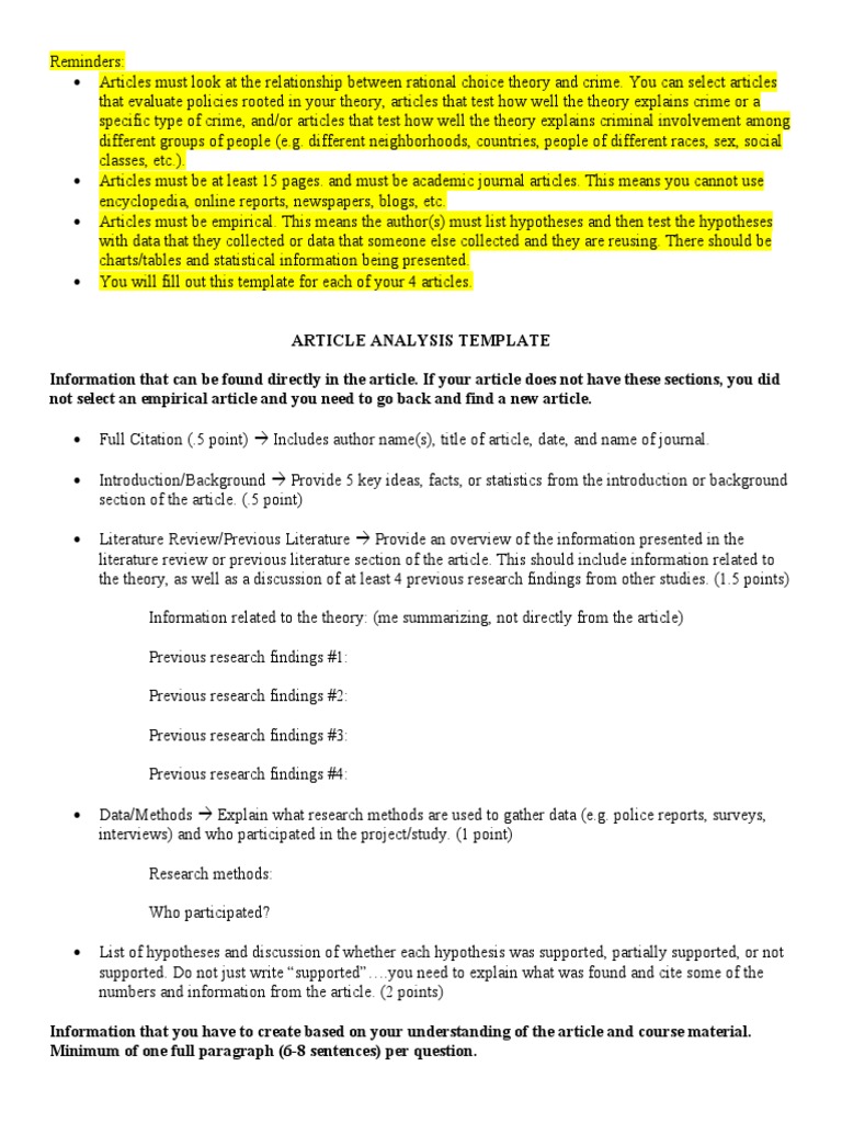 Article Analysis Template | PDF | Hypothesis | Academic Journal