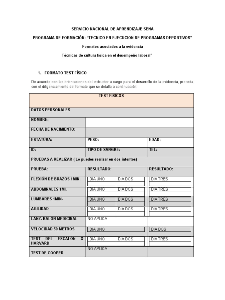 Formatos Test Fisico y Fichas Antropometrica | PDF | Prueba / examen ...