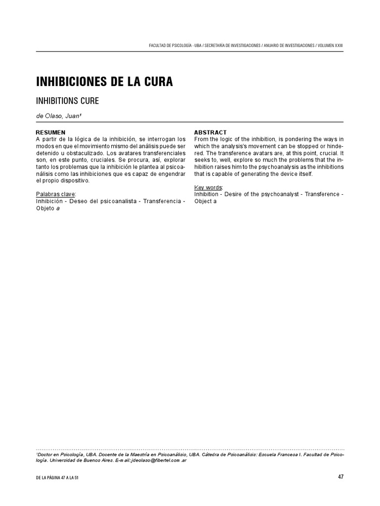 Inhibiciones en el Psicoanálisis | PDF | Psicoanálisis | Sigmund Freud