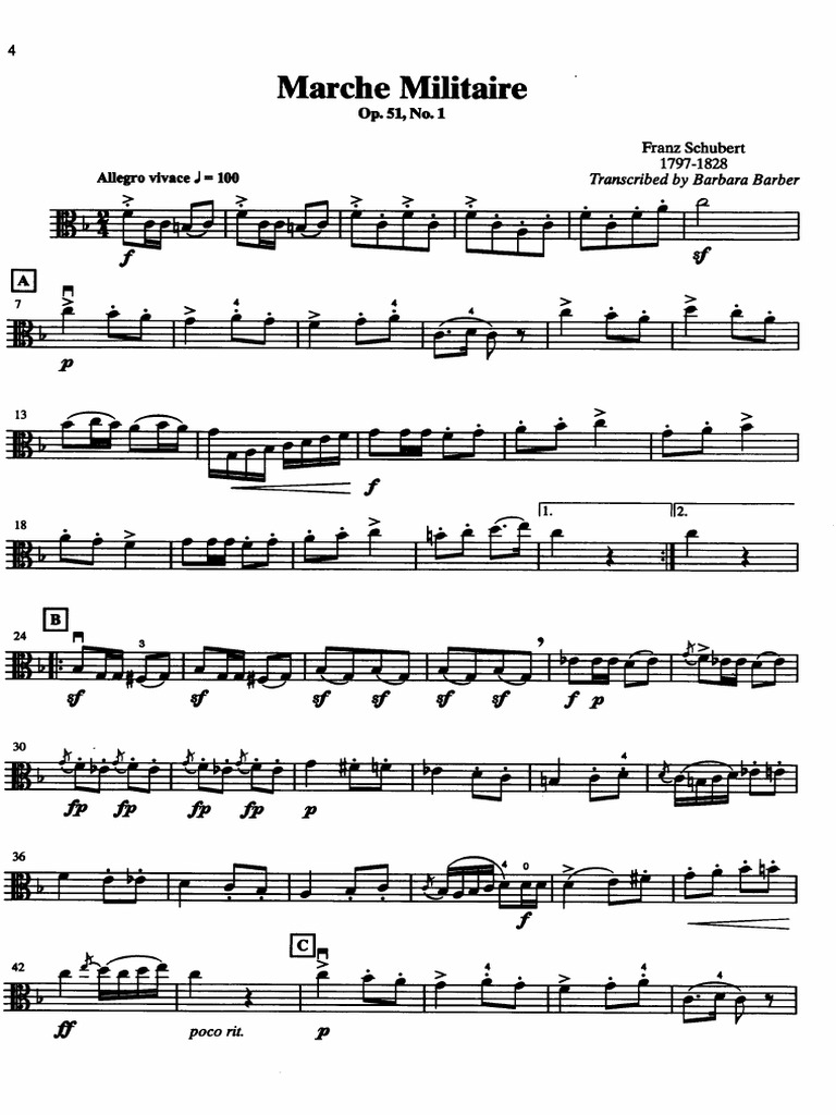 Schubert - Marche Militaire (Viola & Piano) PDF | PDF