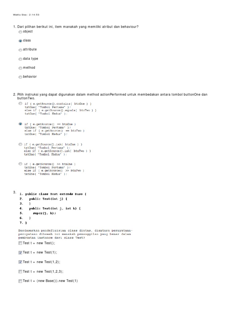 Pertanyaan Kode Java dan Output | PDF