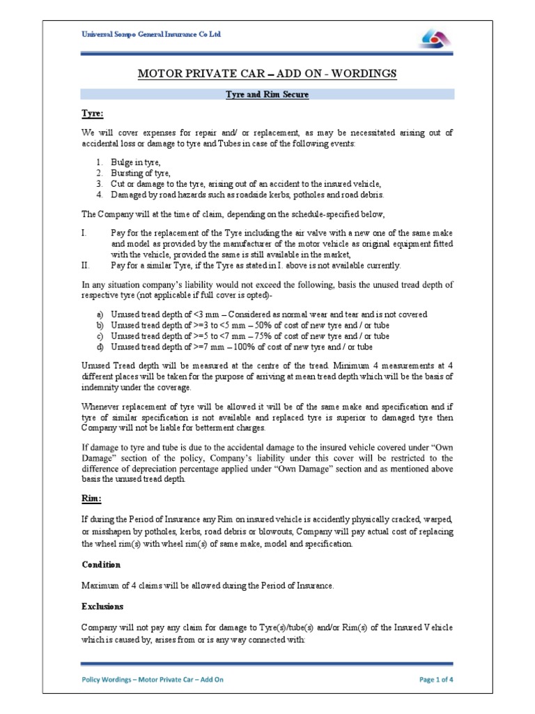 Tyre and Rim Insurance Coverage Details | PDF | Tire | Wheel