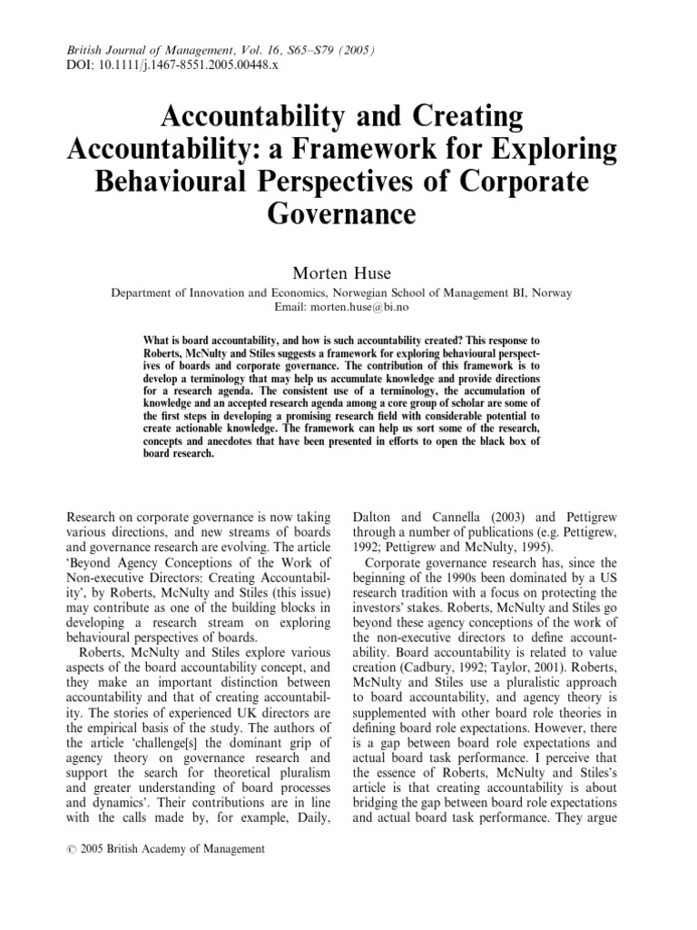 Accountability and Creating Accountability: A Framework For Exploring ...