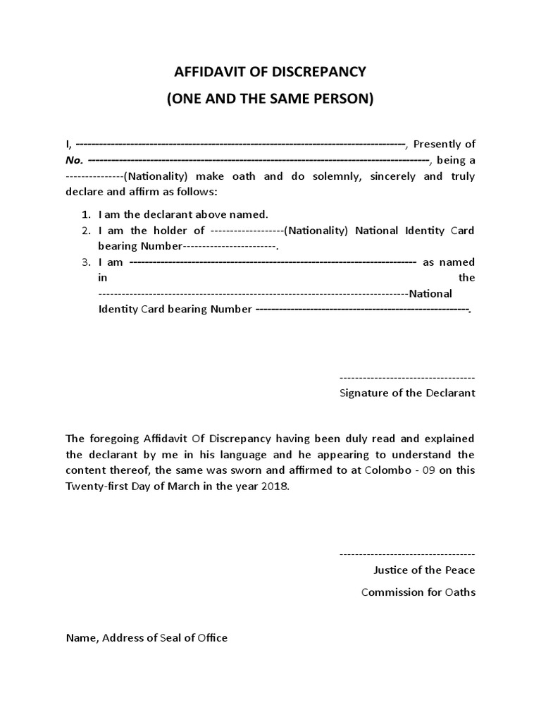 Format For AFFIDAVIT OF DISCREPANCY | PDF