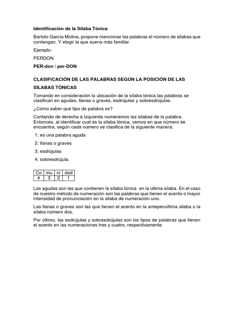 Identificación de Las Sílabas Tónicas PDF | PDF