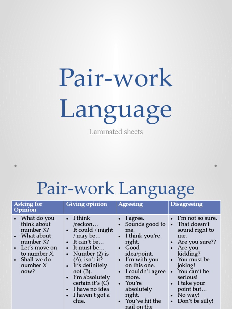 Pair Work Language | PDF