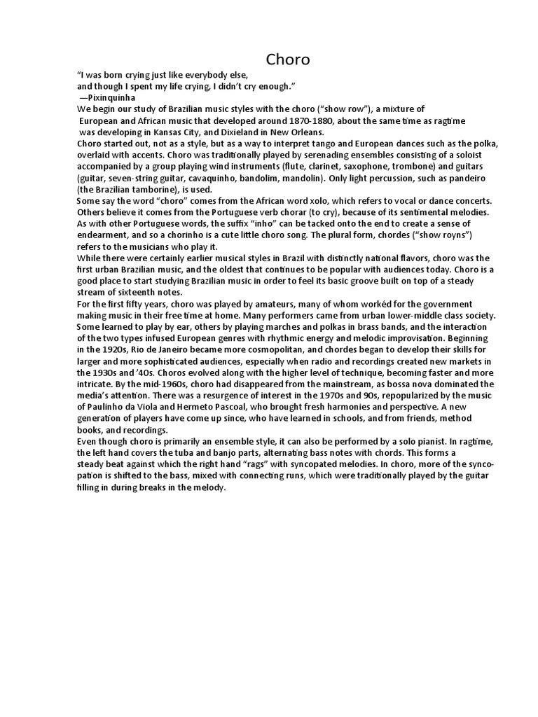 Choro | PDF | Performing Arts | Popular Music