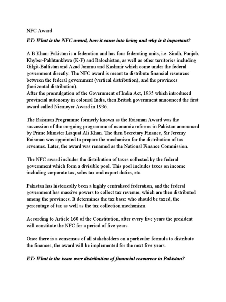 ET: What Is The NFC Award, How It Came Into Being and Why Is It ...