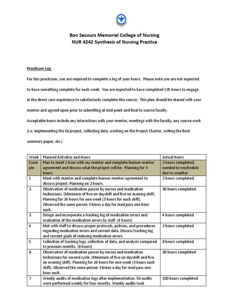 Nur 4242 Practicum Log 1 | PDF | Nursing | Health Sciences