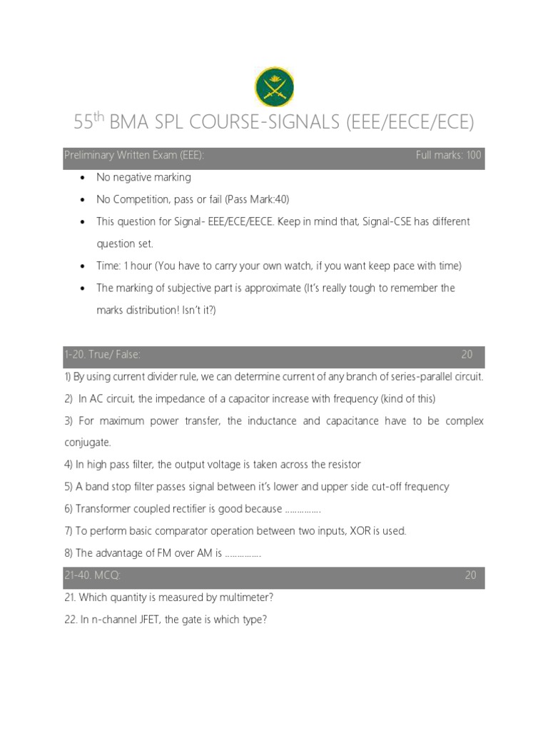 55th BMA Special Course Priliminary Question - 14 - Aug - 2020 - Signal ...