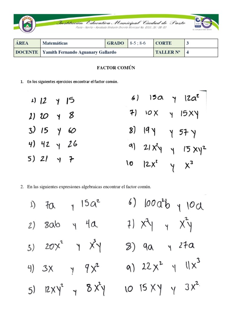 Taller Factor Común | PDF
