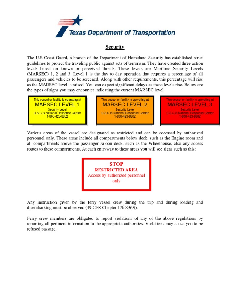 Marsec Level 1 Marsec Level 2 Marsec Level 3: Security | PDF | Business ...