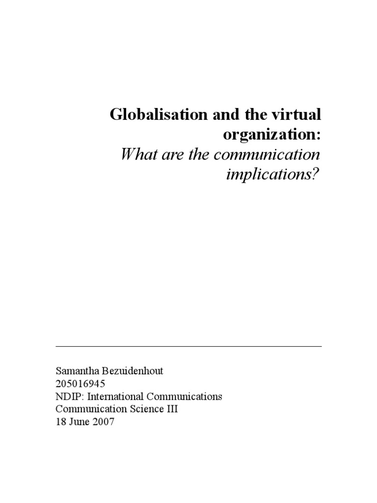 Globalisation and The Virtual Organization:: What Are The Communication ...