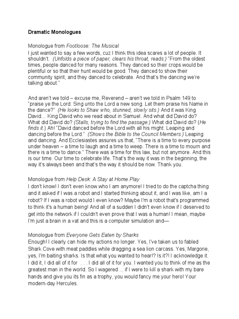 Monologues For Teens Auditioning | PDF | David | Stars