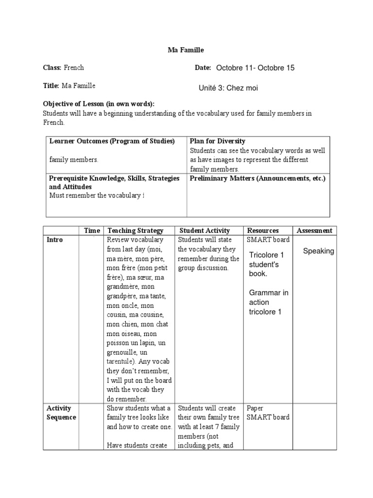 Ma Famille: Vocabulary & Activities | PDF | Vocabulary | Epistemology