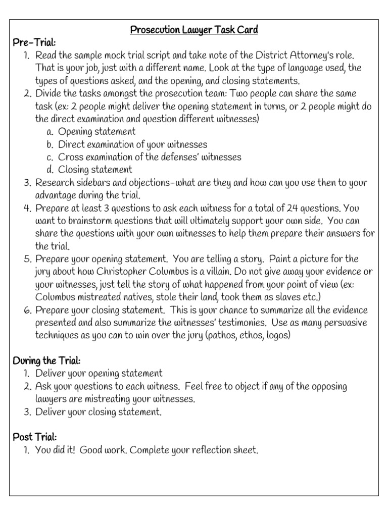 Mock Trial Task Cards | PDF | Courtroom | Witness