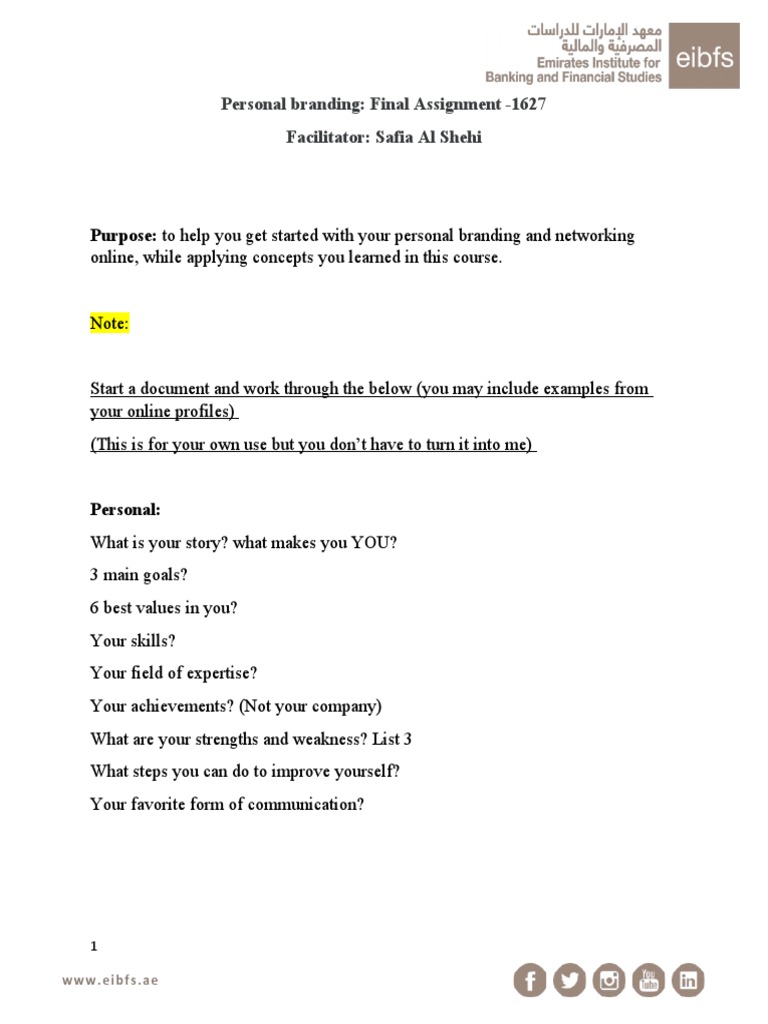Personal Branding Assignment Guide | PDF