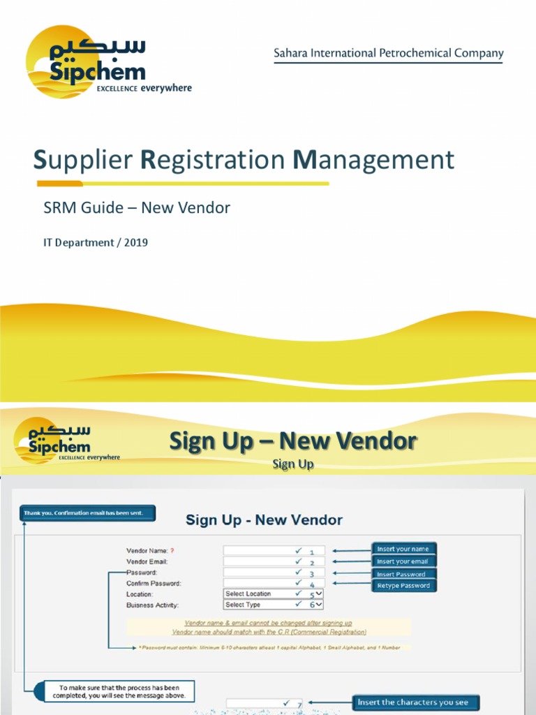 Supplier Registration Management: SRM Guide - New Vendor | PDF