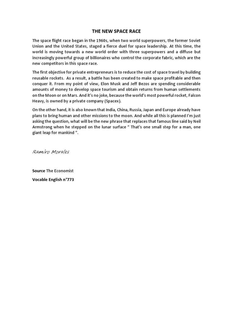 The New Space Race: Source The Economist Vocable English N°773 | PDF