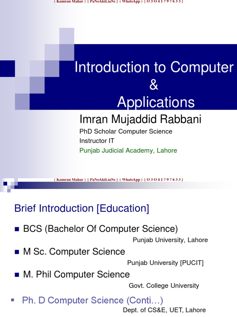 Introduction To Computer & Applications: Imran Mujaddid Rabbani | PDF ...