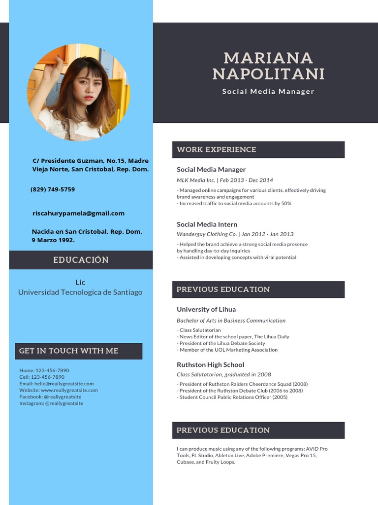 Navy Blue and Black Professional Resume | PDF | Media Sharing | Social ...