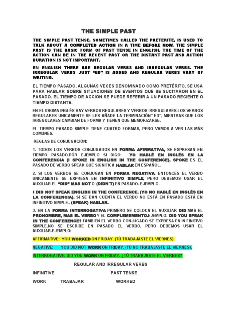 The Simple Past Tense | PDF | Verbo | Morfología
