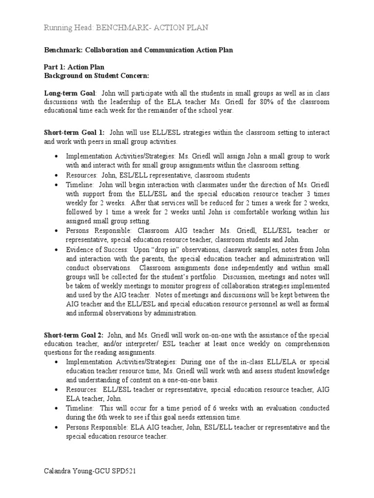 Collaboration Action Plan for ELL Student | PDF | Individualized ...