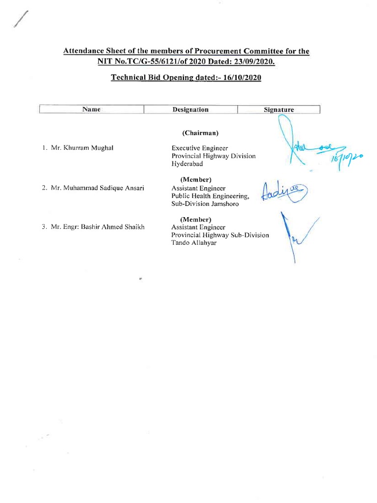 Procurement Committee Attendance Sheet | PDF