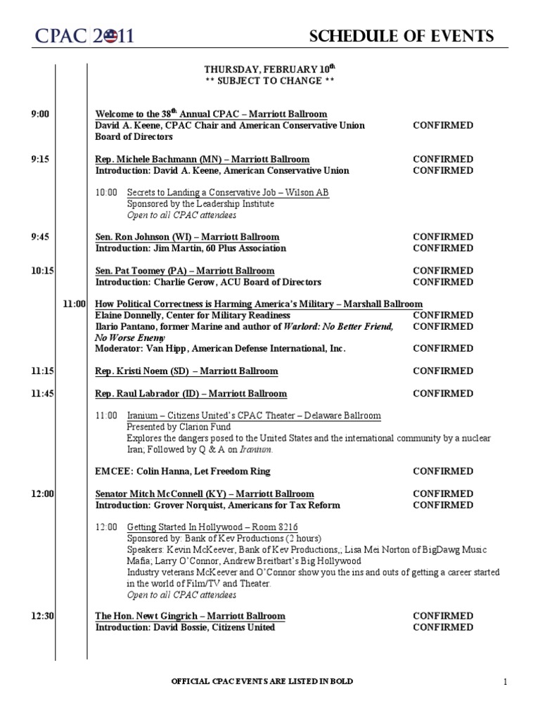 CPAC 2023 Event Schedule Overview | PDF | National Rifle Association ...