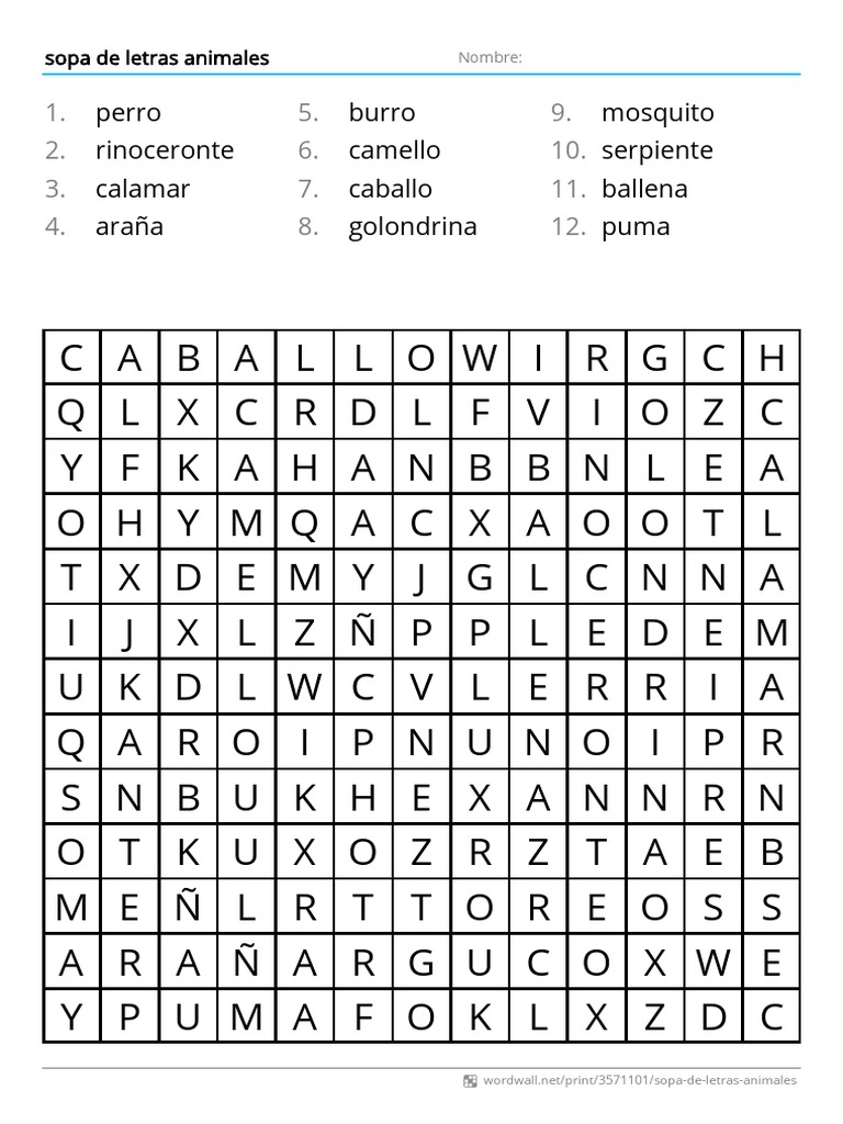 Sopa De Letras De Animales Para Imprimir