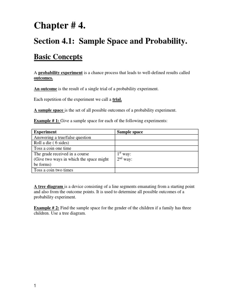 Chapter # 4.: Section 4.1: Sample Space and Probability | PDF ...