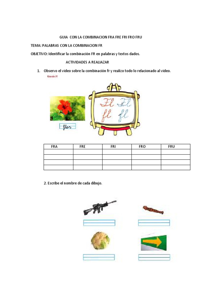 Guia Con La Combinacion Fra Fre Fri Fro Fru | PDF