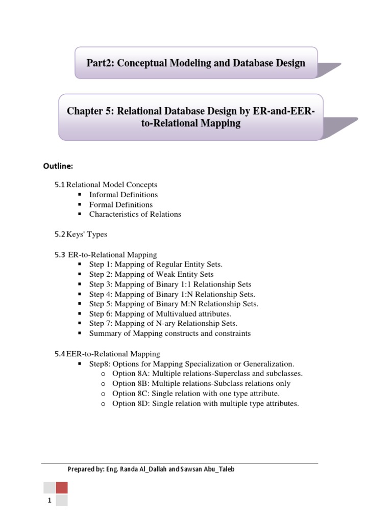 Part2 - Ch5 - Relational Database Design by ER and ERR To Relational Mapping | PDF | Relational ...