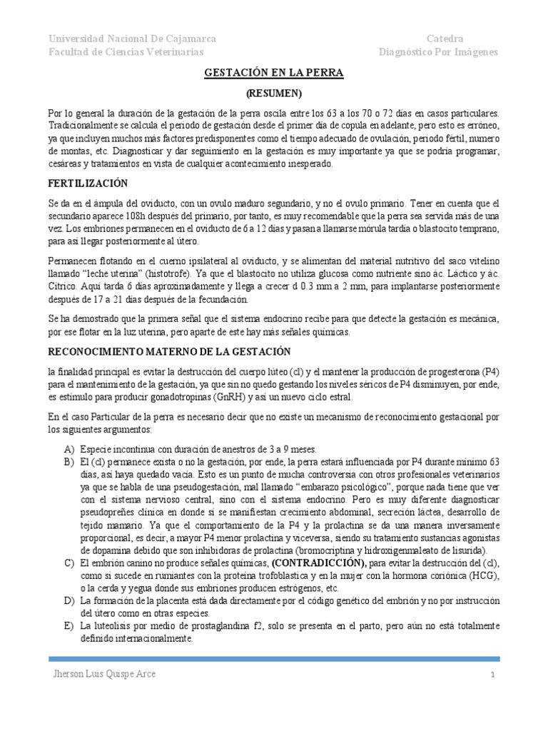 Gestación en Perros: Diagnóstico y Manejo | PDF | Placenta | El embarazo