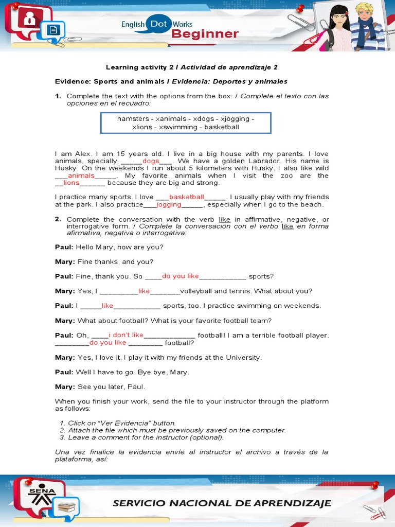 Sports and Animals Learning Activity | PDF | Language Mechanics | Sports