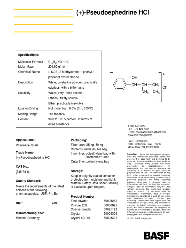Pseudo Ephedrine Spec | PDF | Solubility | Chemical Substances