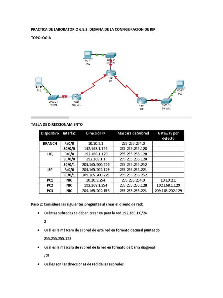 Practica Laboratorio 5.6.2 | PDF | Enrutador (Computación) | Dirección IP