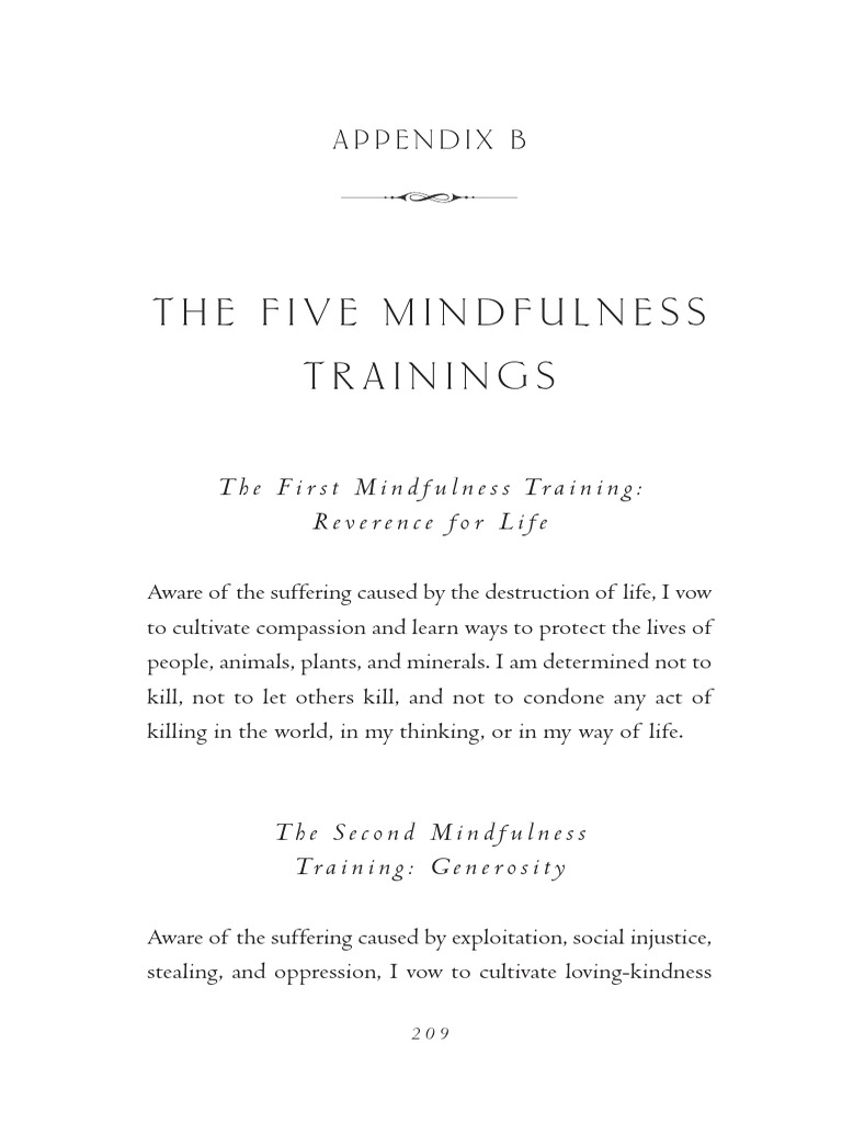 Five Mindfulness Trainings Overview | PDF | Suffering | Psychological ...