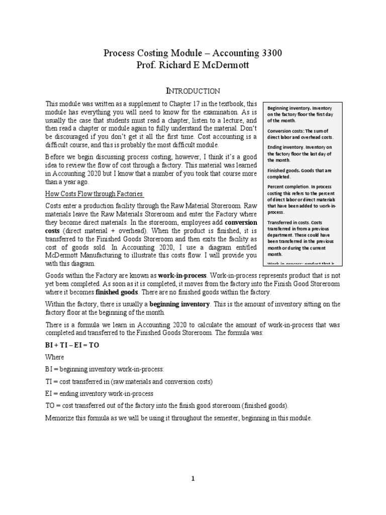 Process Costing Module Pdf Cost Of Goods Sold Inventory