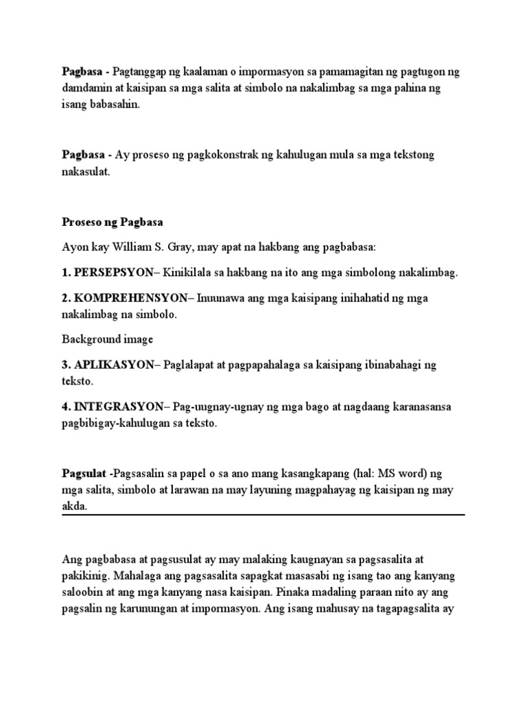 Pagbasa at Pagsulat | PDF