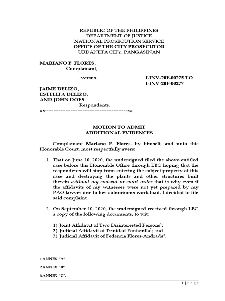 Motion To Admit OCP URDANETA | PDF | Affidavit | Prosecutor