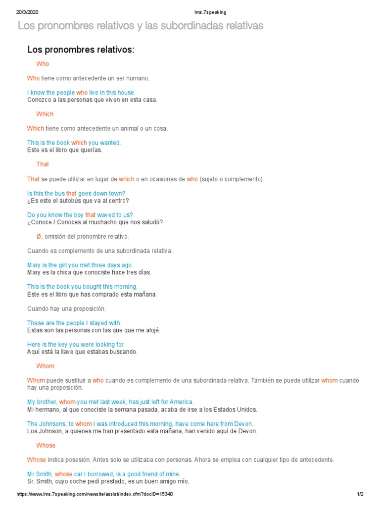 Pronombres Relativos PDF | Descargar gratis PDF | Gramática | Sintaxis