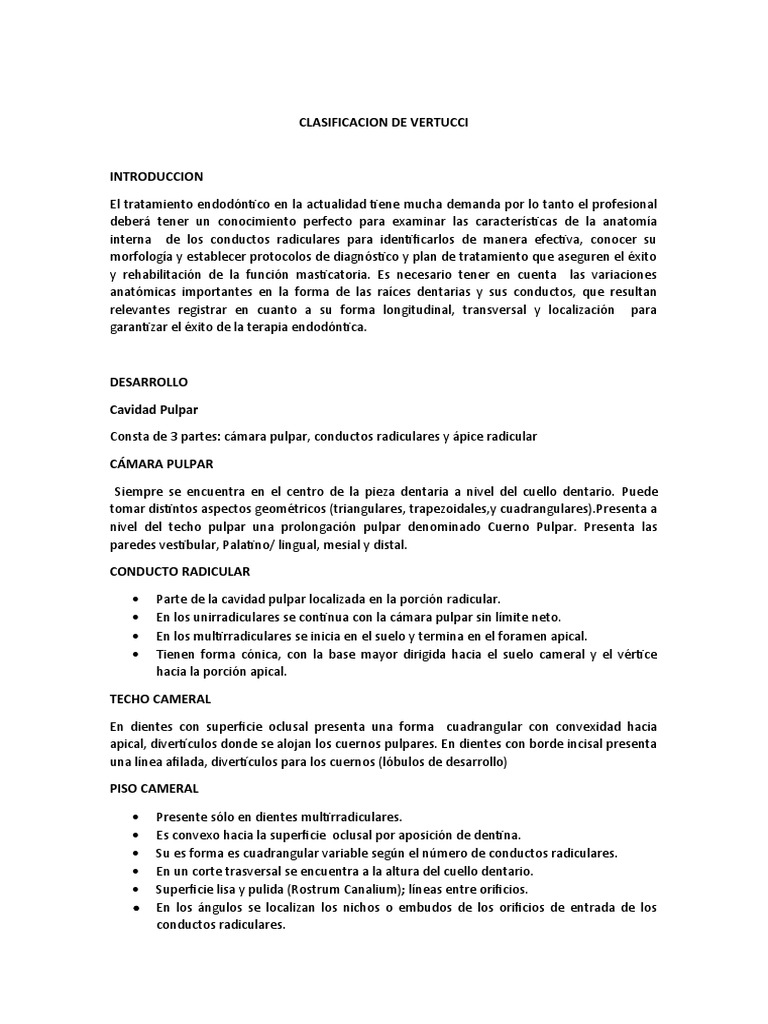 Clasificacion de Vertucci | PDF | Diente | Anatomia dental