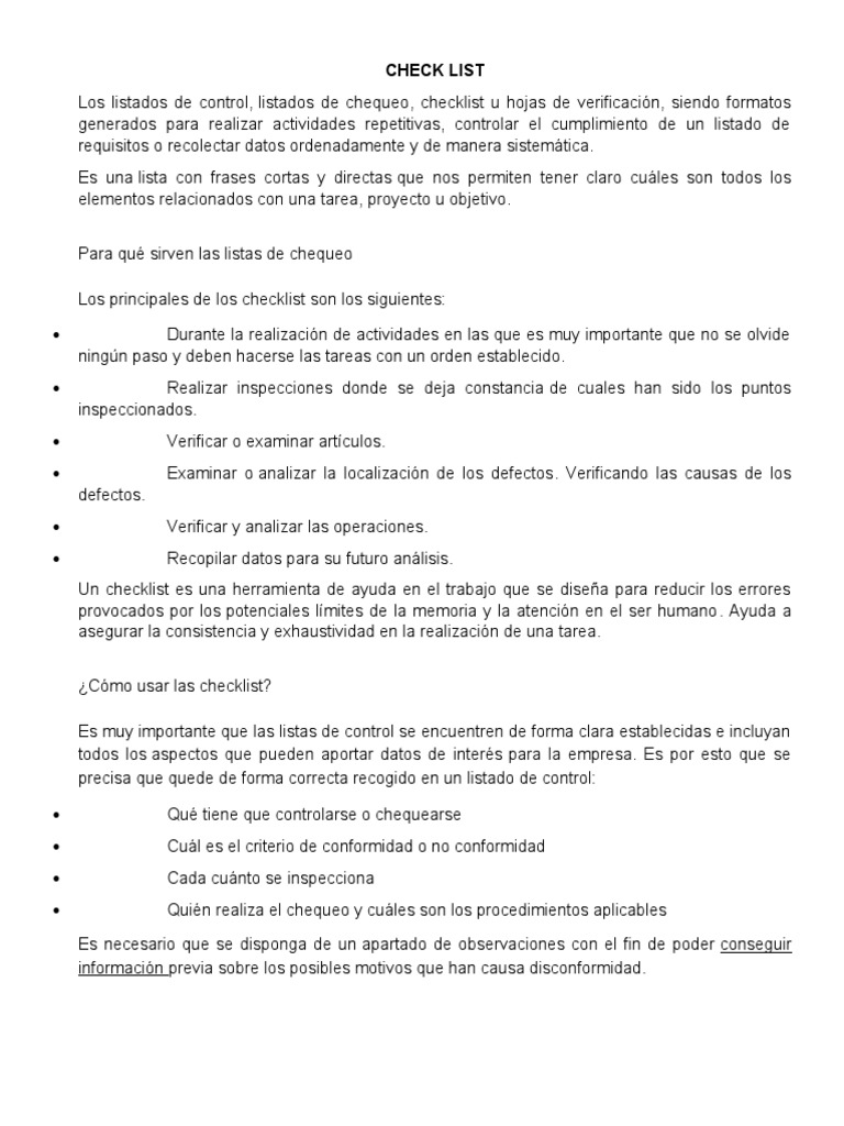 Check List | PDF | Cognición | Informática