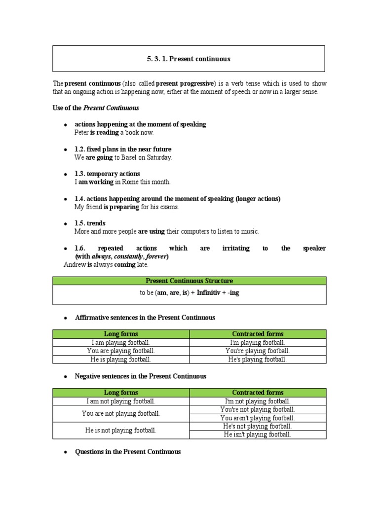 1 - Unit 5 - Present Continuous | PDF | Syntax | Languages