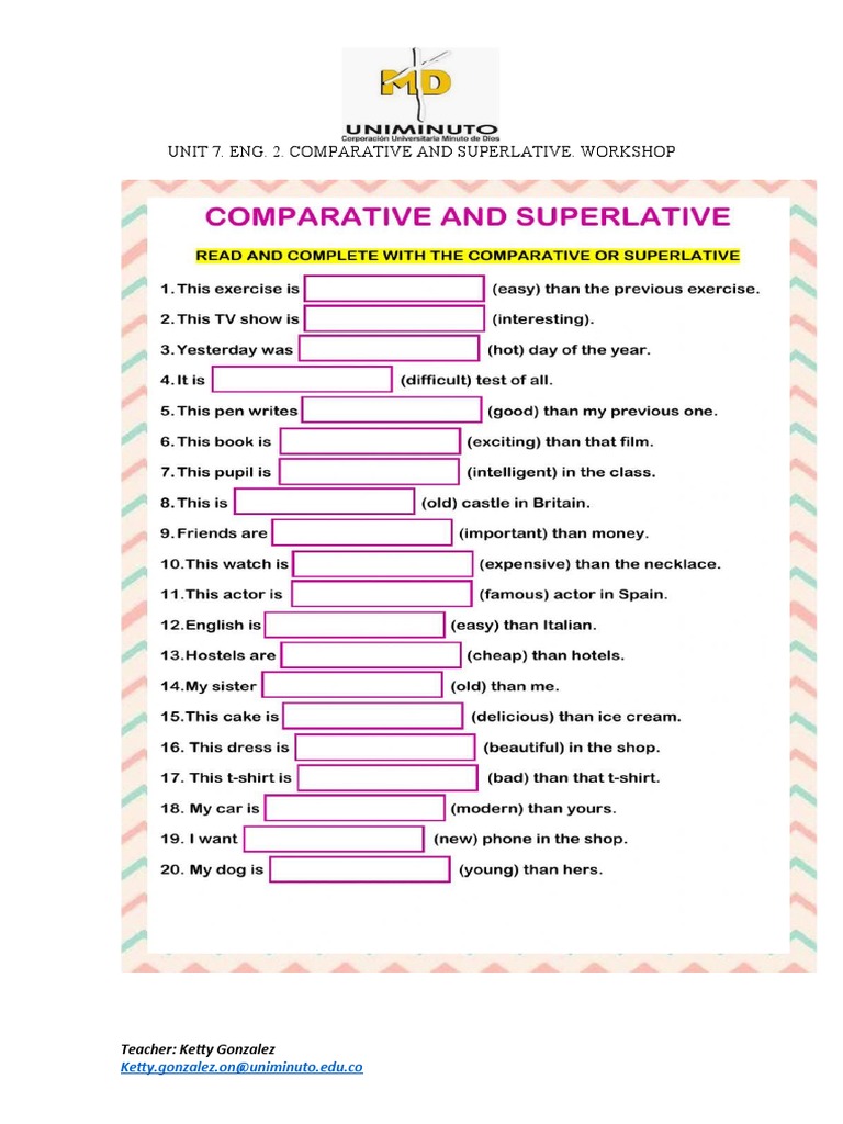 Comparative and Superlative Workshop | PDF